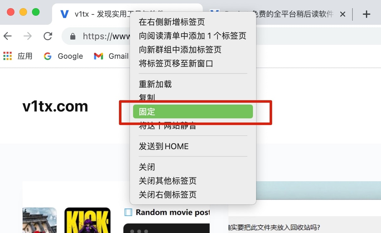 如何在Chrome上固定标签页 - v1tx