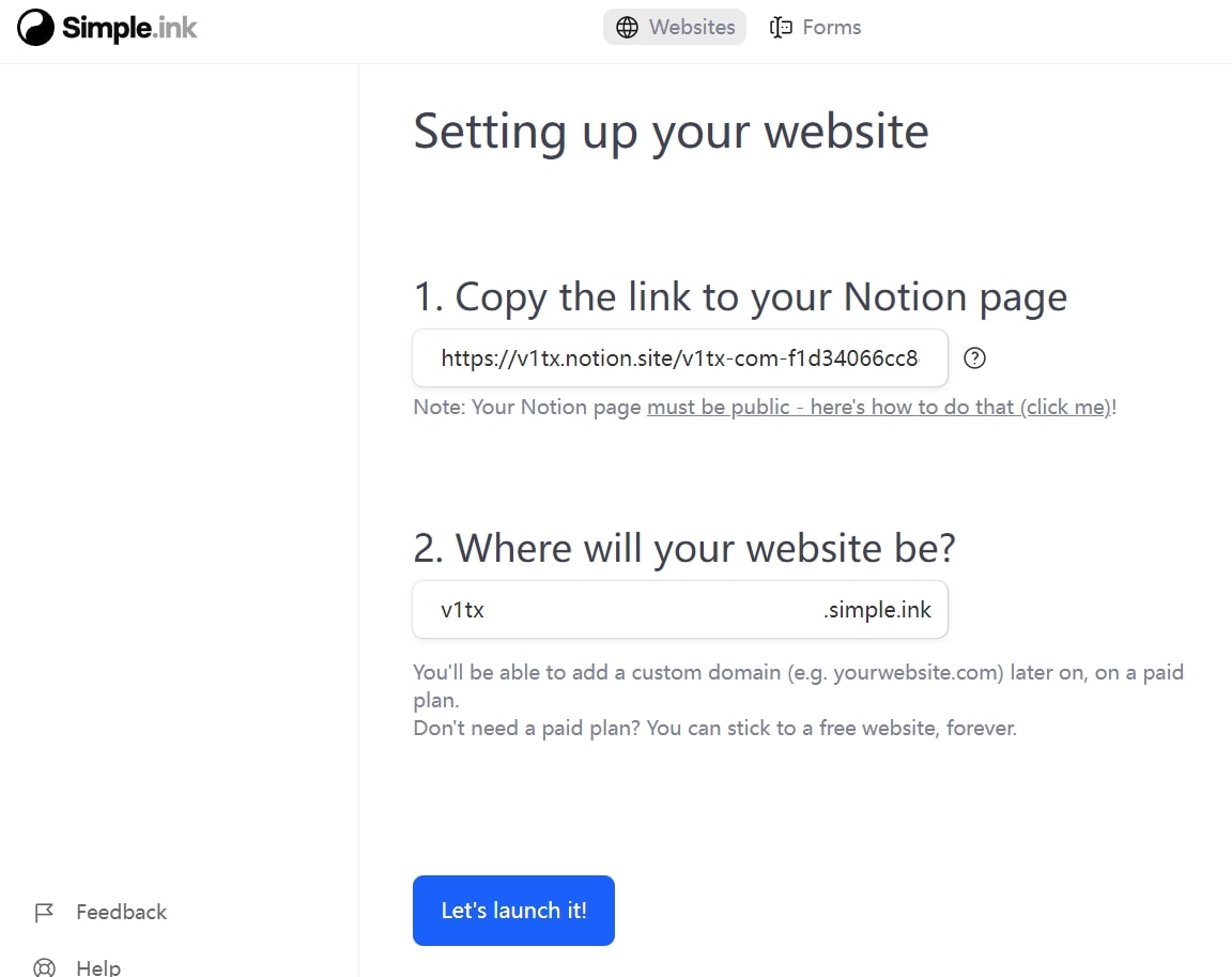 Simple.ink 用10秒钟将你的Notion页面转为网站 - v1tx