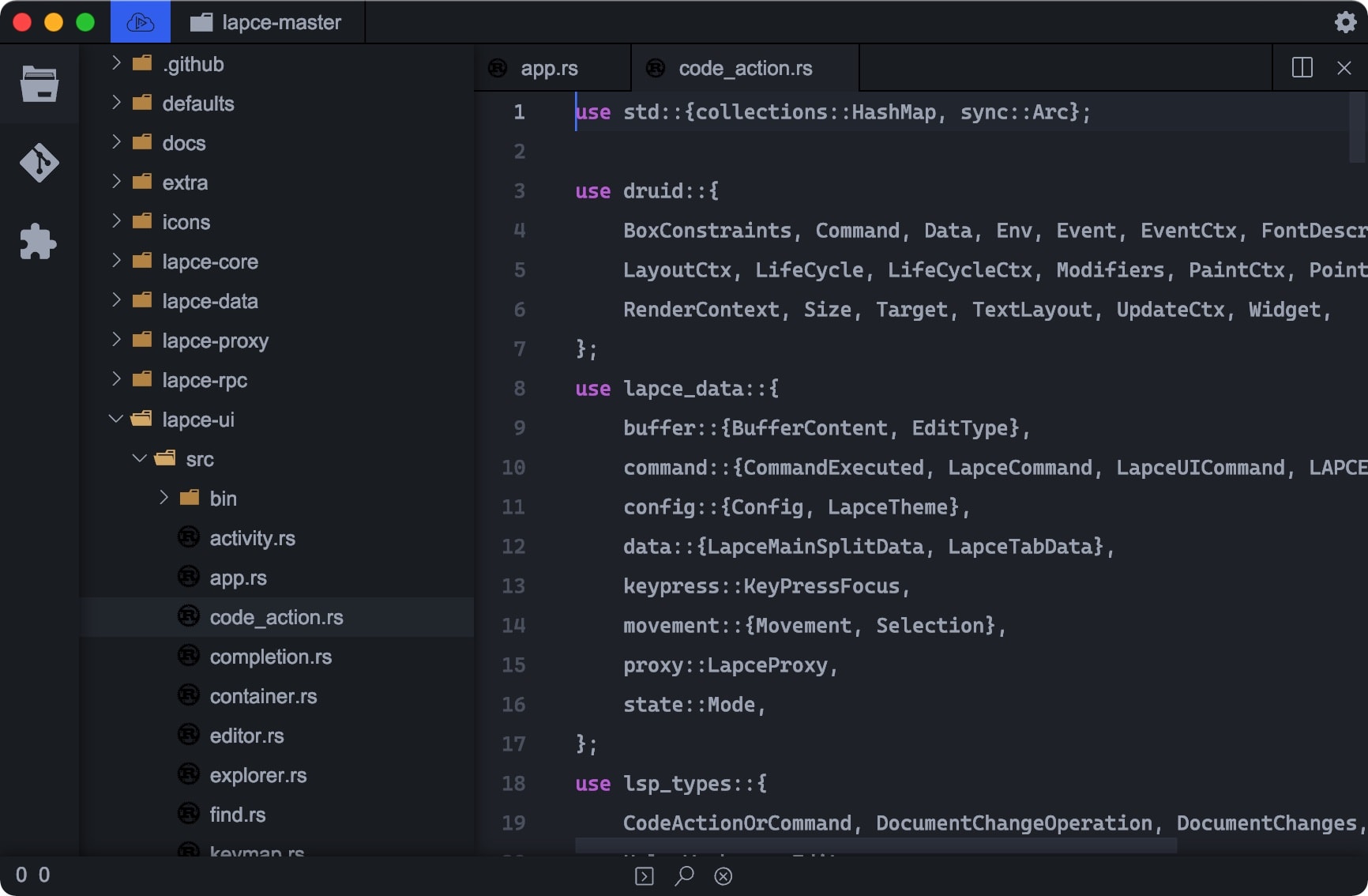 Lapce 免费开源的轻量级代码编辑器 - v1tx