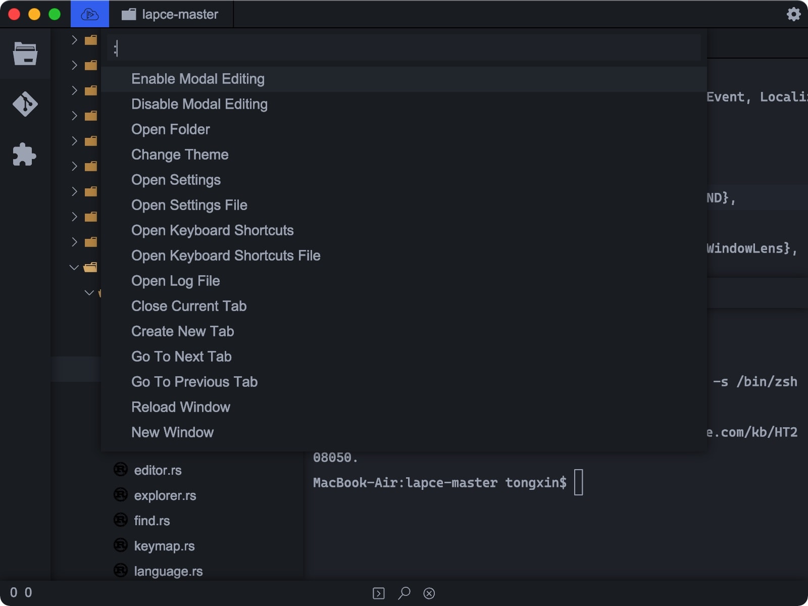 Lapce 免费开源的轻量级代码编辑器 - v1tx